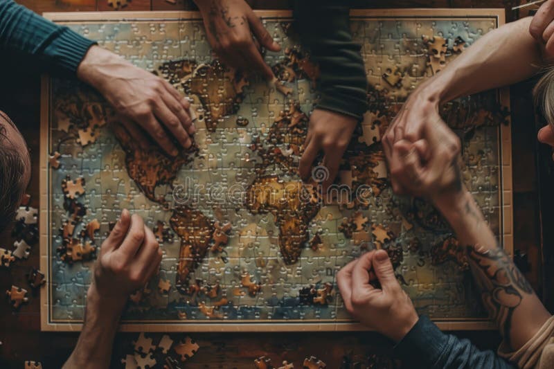 Teamwork Hands Around a Table Stock Photo - Image of connection ...