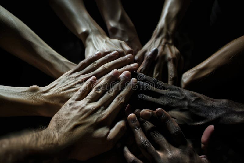 Teamwork Hands Around a Table Stock Image - Image of stack, business ...