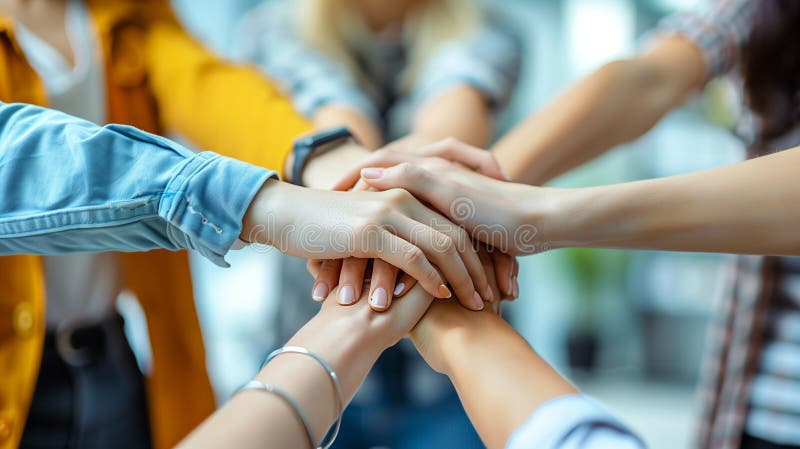 Teamwork Hands Joined Together in Unity Stock Illustration ...
