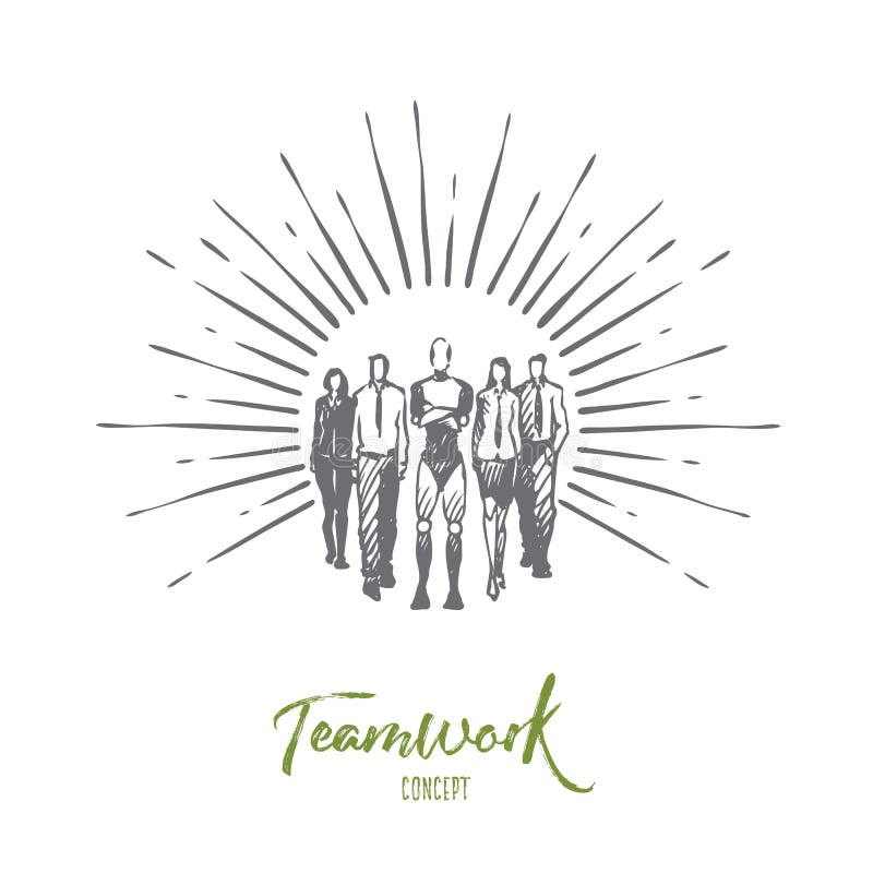 Teamwork, HCI, Automation, Technology, Team Concept. Hand Drawn ...