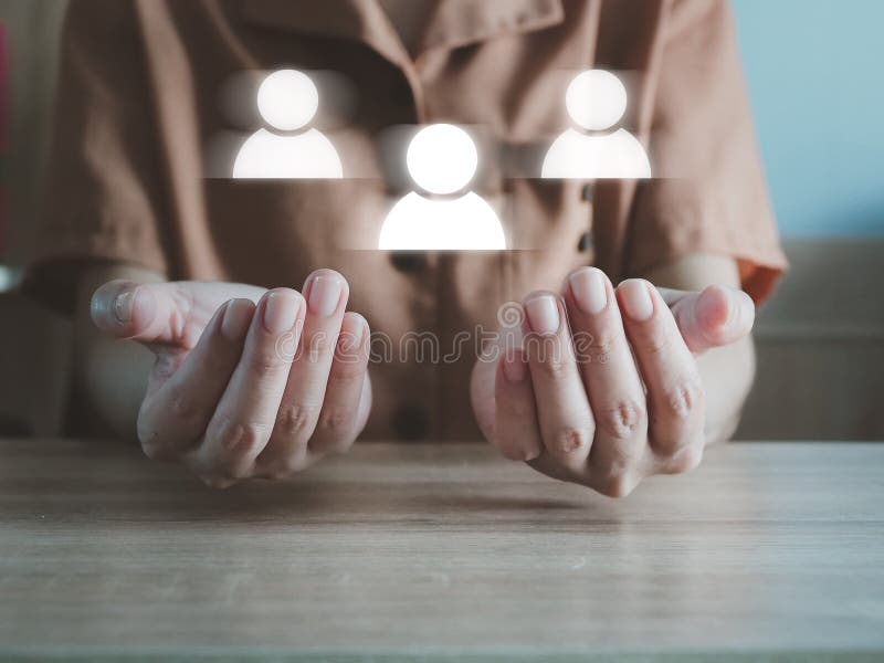 People Icon Hologram Hands on Business Teamwork Icon with Light Stock ...