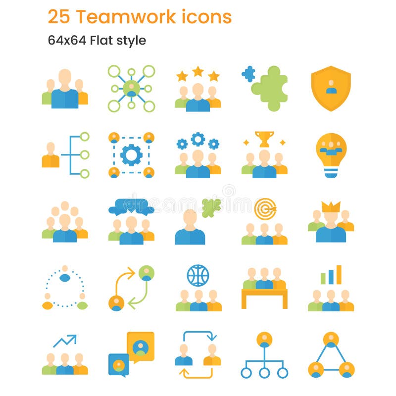Teamwork Icons. 64x64 Flat Style Stock Vector - Illustration of ...