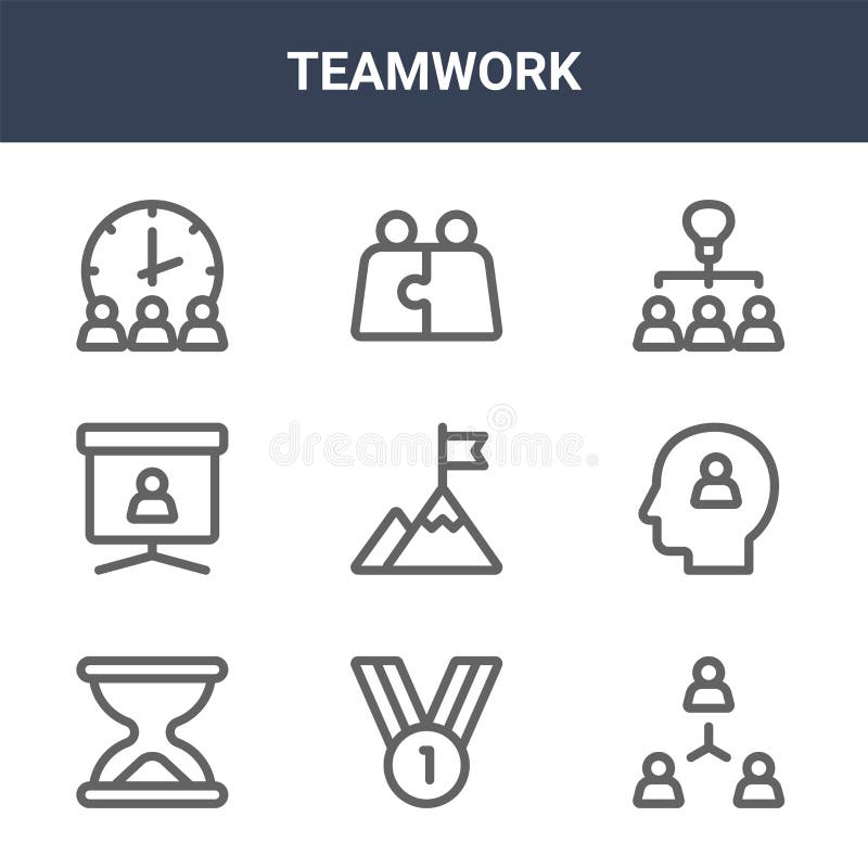 Set of 24 Teamwork Web Icons in Line Style. Team Work, People, Support ...