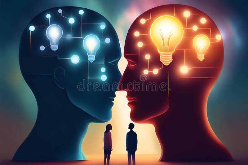 Teamwork and Ideas Represented by Two Human Heads Facing Each Other ...