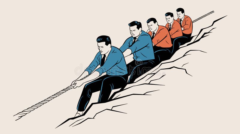 Teamwork Illustration: Group of Men Pulling Together on a Rope Stock ...