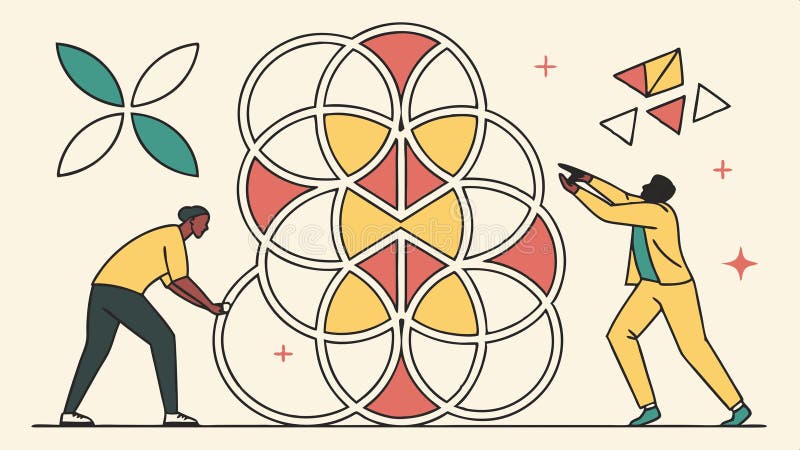 Teamwork Illustration of People Building Abstract Geometric Diamond ...