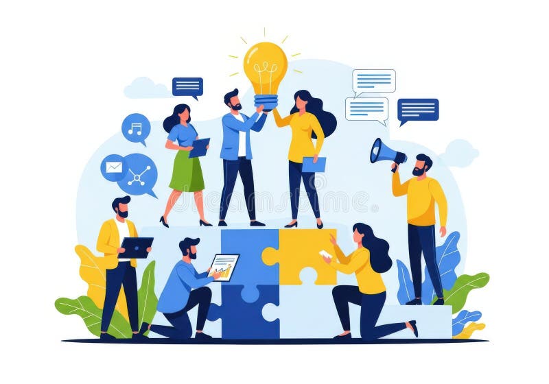 Teamwork Illustration Showing People Collaborating To Achieve a Common ...