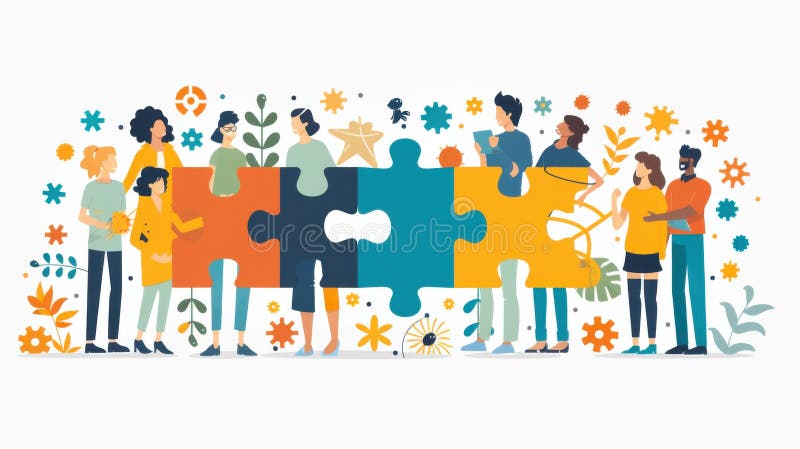 Teamwork, Interaction between All Team Members. Team Building Flat ...