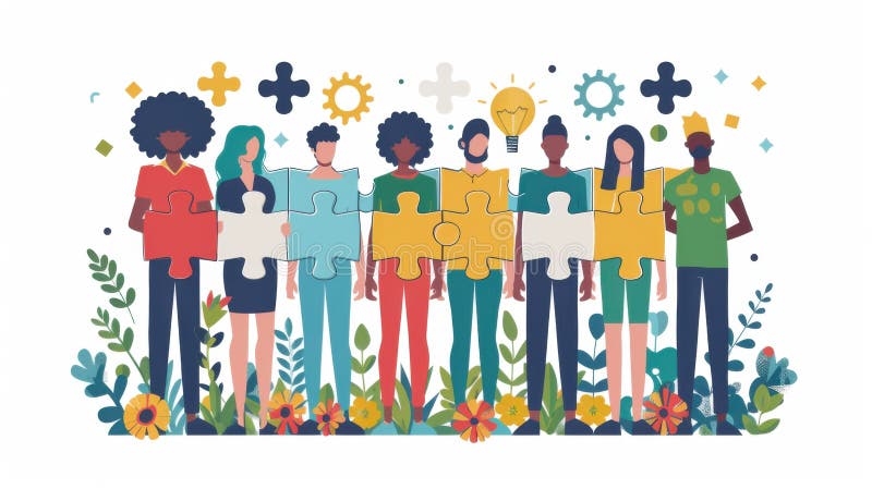 Teamwork, Interaction between All Team Members. Team Building Flat ...