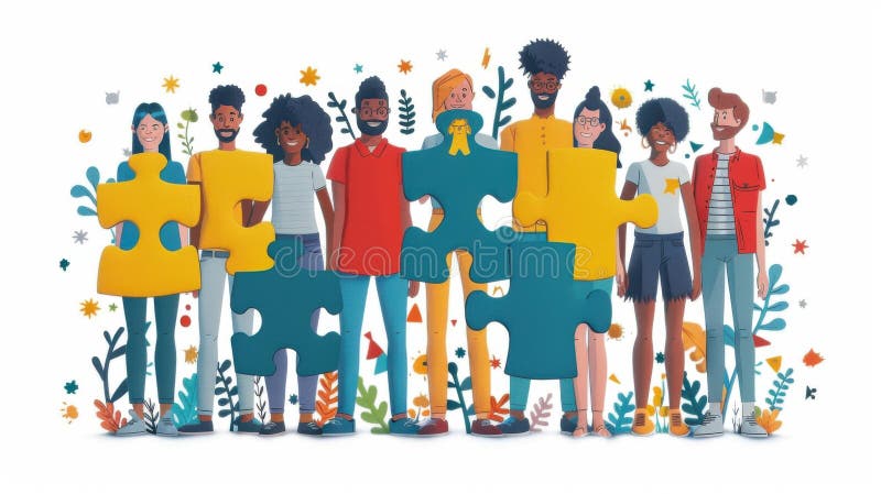 Teamwork, Interaction between All Team Members. Team Building Flat ...