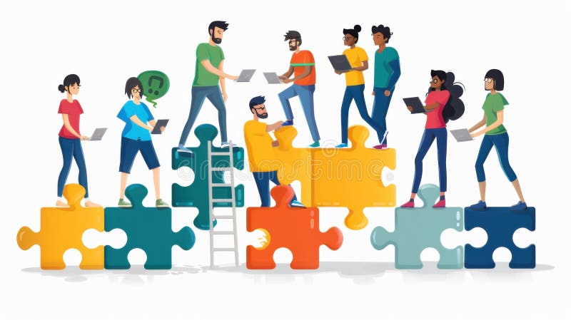 Teamwork, Interaction between All Team Members. Team Building Flat ...