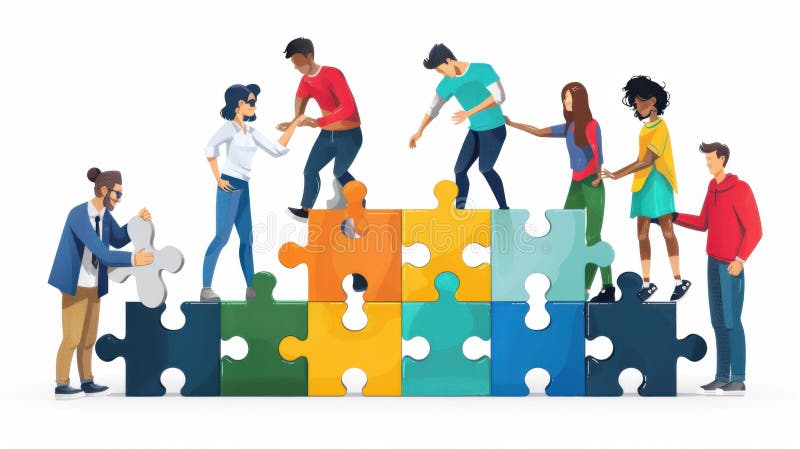 Teamwork, Interaction between All Team Members. Team Building Flat ...