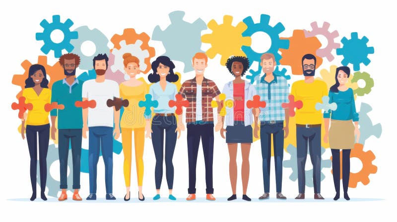 Teamwork, Interaction between All Team Members. Team Building Flat ...