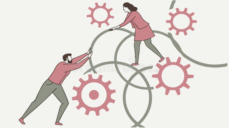 Teamwork Interlocking Gears with People Vector Illustration, Collaboration, Vector Design ...