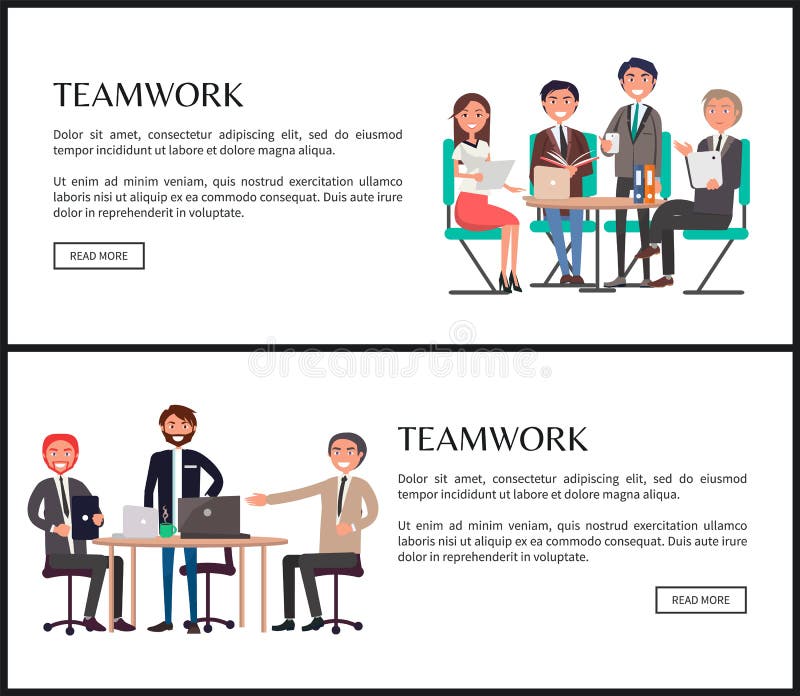Teamwork Internet Banners with Office Employees Stock Vector ...