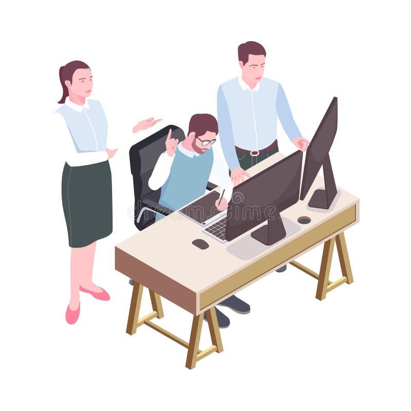 Teamwork Isometric Concept stock vector. Illustration of workplace ...