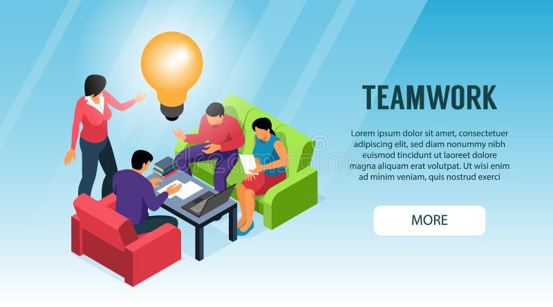 Teamwork Isometric Web Banner Stock Vector - Illustration of idea ...