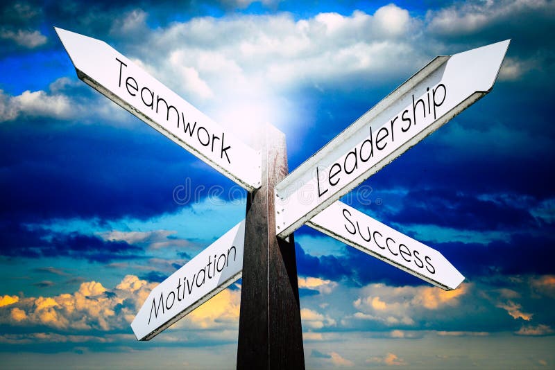 Teamwork, Leadership, Motivation, Success Concept - Signpost with Four ...