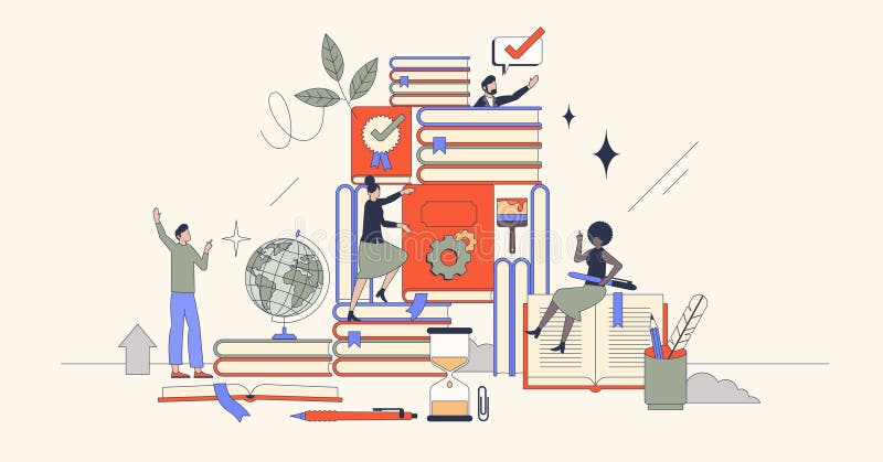 Teamwork in Learning and Collective Education Study Retro Tiny Person Concept Stock Vector ...