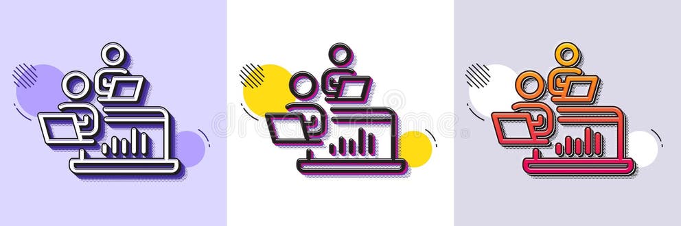 Teamwork Line Icon. Remote Office Sign. Halftone Dotted Pattern. Vector ...