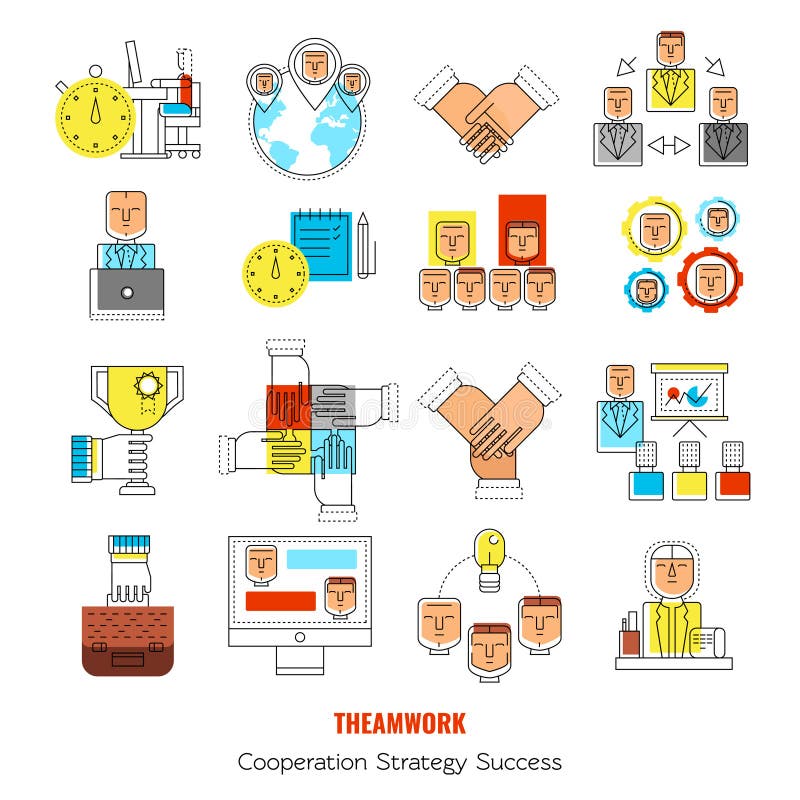 Teamwork Line Icon Set stock vector. Illustration of people - 73951024