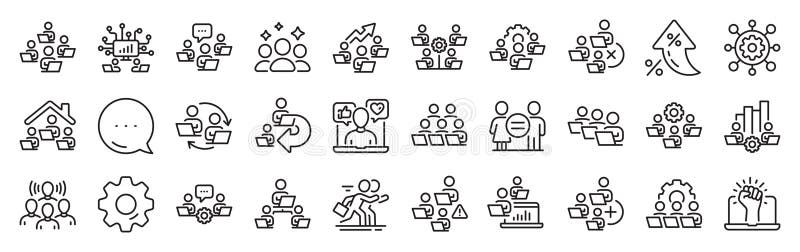 Teamwork Line Icons. Working at Home, Online Worker, Remote Office. App ...