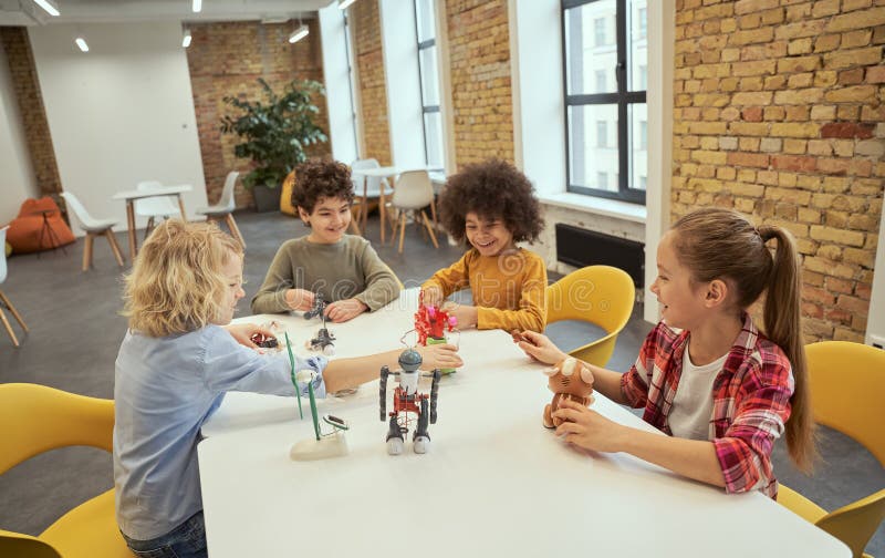 Teamwork. Lively Diverse Children Having Fun while Playing with ...