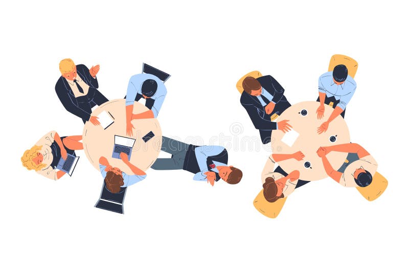 Teamwork with Man and Woman Office Worker Brainstorming at Round Table ...