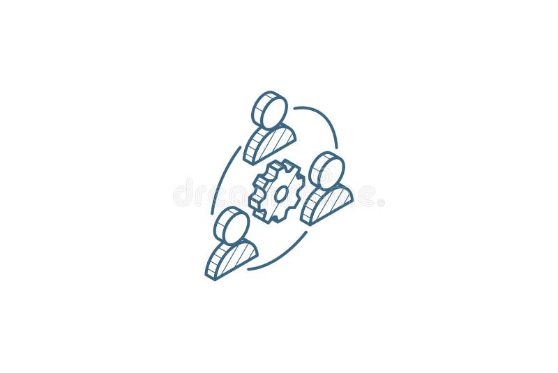 Teamwork, Mans and Cog Isometric Icon. 3d Line Art Technical Drawing ...