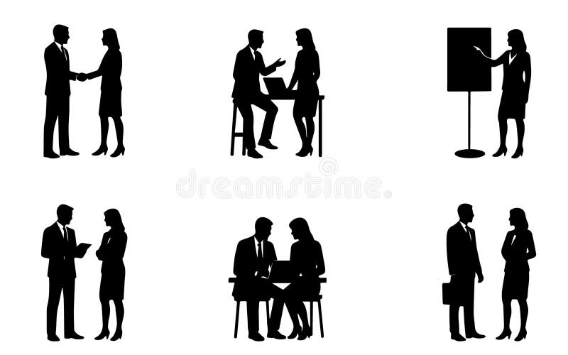 Teamwork in Motion – Business Collaboration Silhouette Set Stock Vector ...