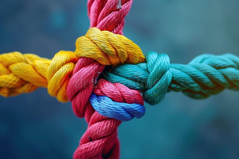 Teamwork, Multi-colored Ropes Connected. Generative AI Stock ...