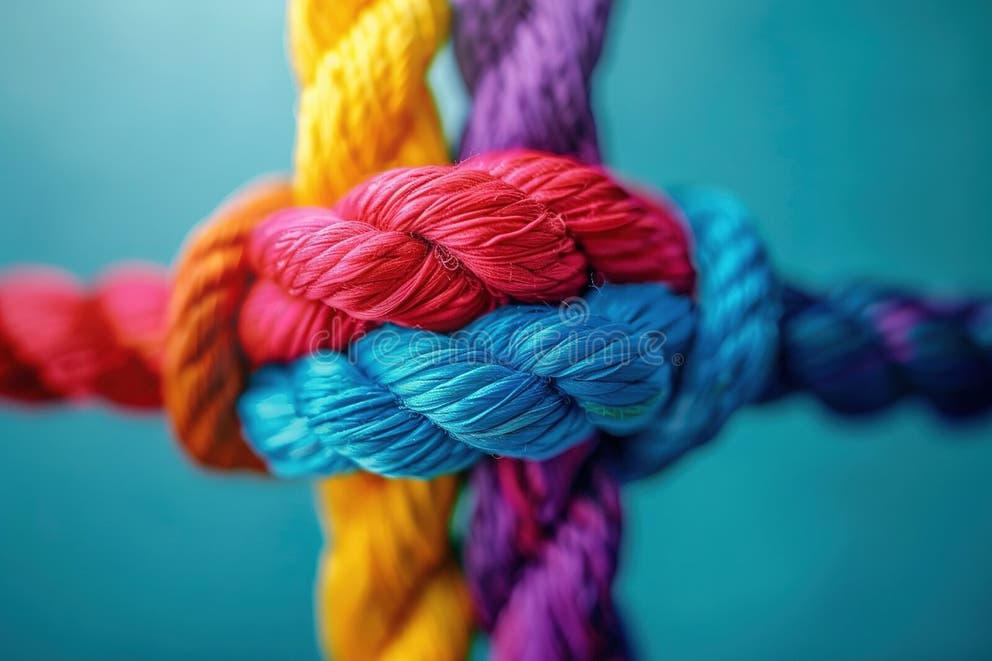 Teamwork, Multi-colored Ropes Connected. Generative AI Stock ...