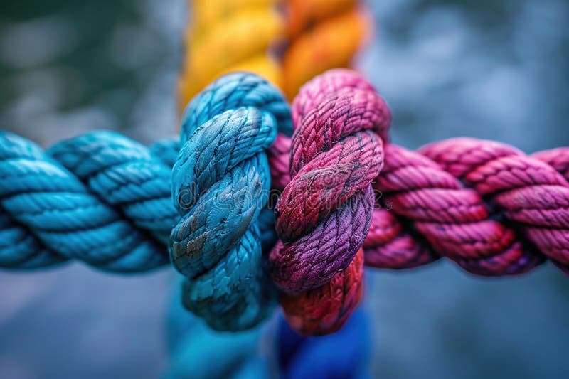 Teamwork, Multi-colored Ropes Connected. Generative AI Stock ...
