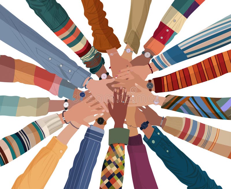 A Group of Hands Stacked on Top of Each Other. Diverse Multicultural ...