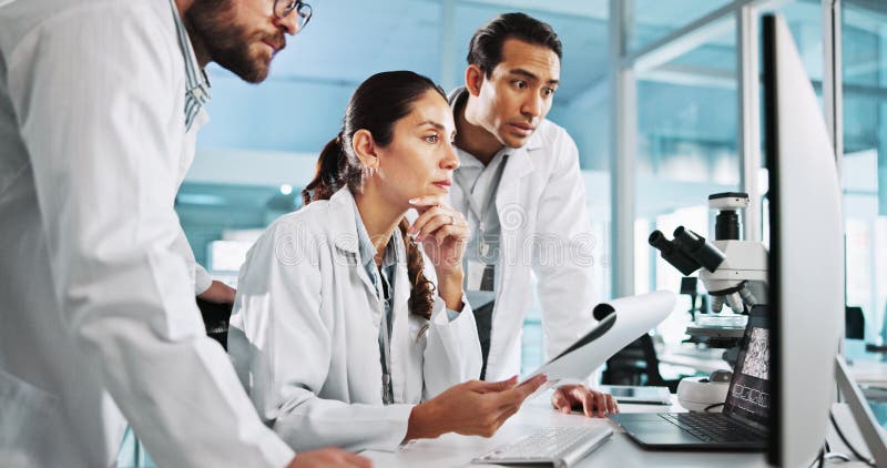 Teamwork, Notes or Scientists on Computer for Medical Breakthrough ...