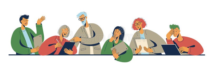 Teamwork in Office. Corporate Team or Group of People Working on Laptop ...