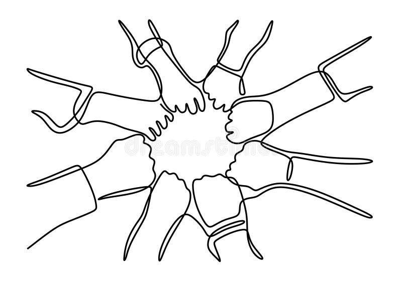 Teamwork One Line Drawing. Group of Business People Unite Hands Stock ...