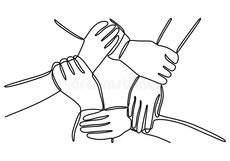 Teamwork One Line Drawing. Group of Business People Unite Hands Stock ...