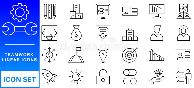 Teamwork Outline Icon Collection. Vector Illustration Stock ...