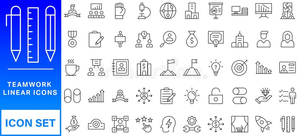 Teamwork Outline Icon Collection. Vector Illustration Stock ...