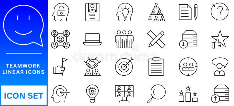 Teamwork Outline Icon Collection. Vector Illustration Stock ...