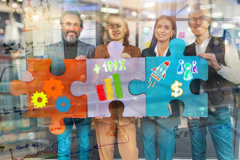 Teamwork of Partners Connect Puzzle Pieces As Integration and Startup ...