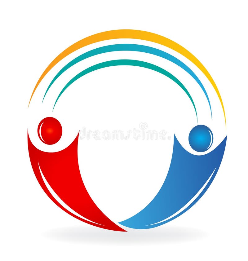 Teamwork Partnership People, with Rainbow Curve, Vector Icon Stock ...