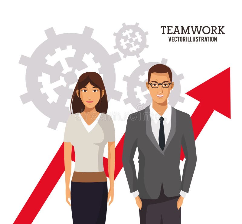 Teamwork People Business Growth Chart Gears Stock Vector - Illustration ...