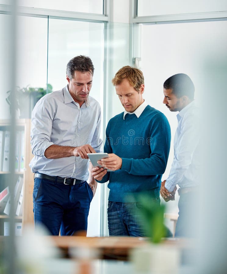 Teamwork, People and Planning in Office with Tablet for Schedule ...