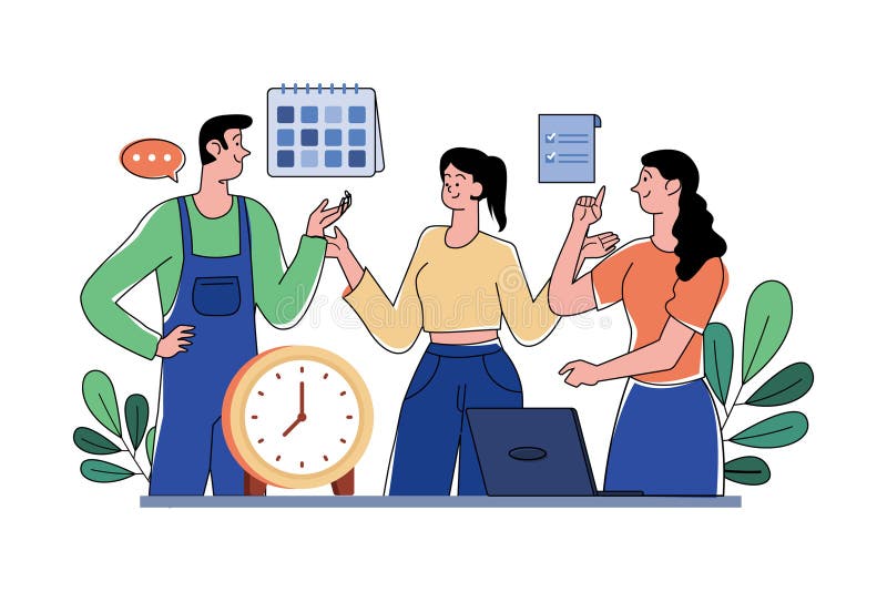 Teamwork of People with Schedules and Tasks Stock Vector - Illustration ...