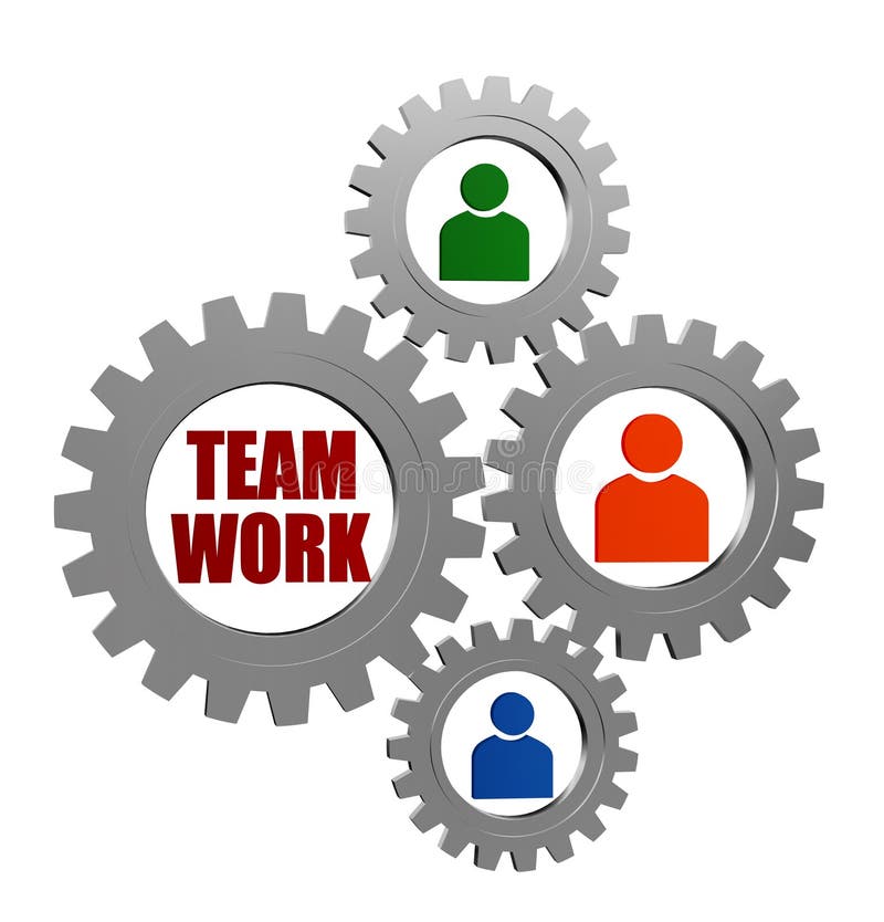 Teamwork and Person Signs in Silver Grey Gearwheels Stock Illustration ...