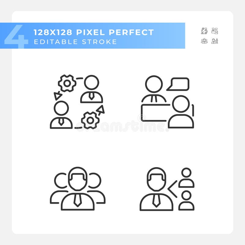Teamwork Pixel Perfect Linear Icons Set Stock Vector - Illustration of ...