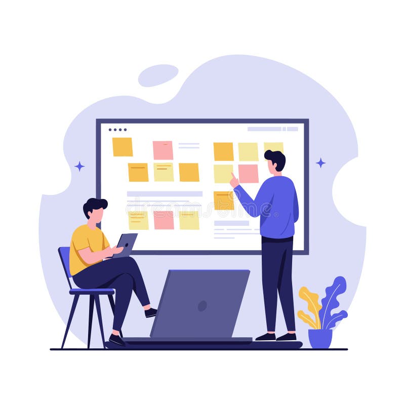 Teamwork Planning Meeting with Digital Devices and Sticky Notes on ...