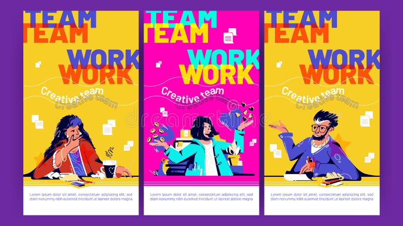 Teamwork Posters with People Talk Together Stock Vector - Illustration ...